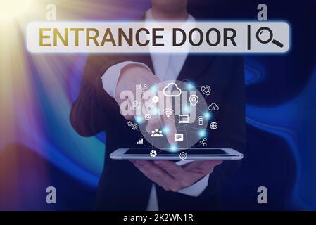 Text caption presenting Entrance Door. Internet Concept Way in Doorway ...
