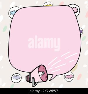 Poster decorated with speech symbols on edges representing speaker ...