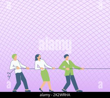 Three Colleagues Pulling Rope Together Presenting Teamwork Success ...