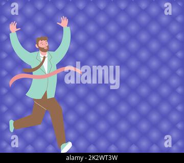Man running towards the finish line, male runner win the race outdoor ...