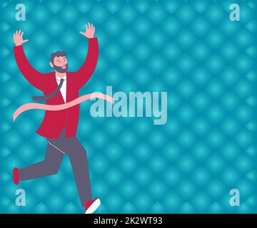 Man running towards the finish line, male runner win the race outdoor ...