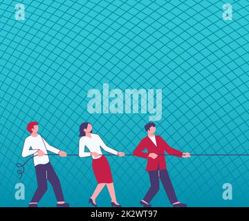 Three Colleagues Pulling Rope Together Presenting Teamwork Success ...