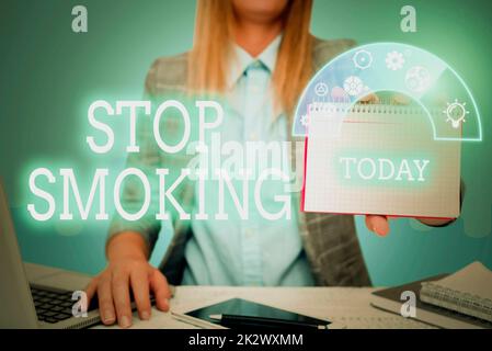 Text sign showing Stop Smoking. Business concept Discontinuing or ...