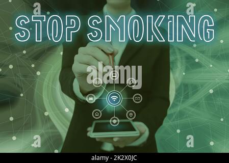 Hand writing sign Stop Smoking. Business idea Discontinuing or stopping ...