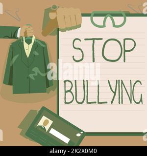 Hand writing sign Stop Bullying. Business concept Fight and Eliminate ...