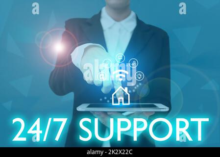 Text sign showing 24 Or 7 Support. Business photo text twentyfour hours ...
