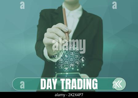 Sign displaying Day Trading, Business overview securities specifically ...