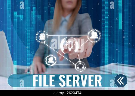 Hand writing sign File Server. Word for device which controls access to separately stored data ...