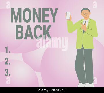 Text sign showing Money Back, Word for get what you paid in return for ...