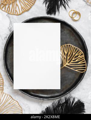 Top view of a wedding table setting with decorations Stock Photo - Alamy