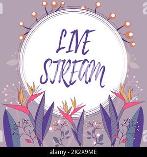 Text sign showing Live Stream. Word for to broadcast a video or audio ...