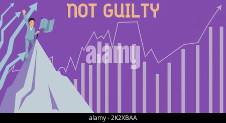 Hand writing sign Not Guilty. Business overview someone is innocent ...