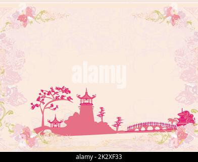 old paper with Chinese temple on abstract Asian Landscape Stock Photo ...