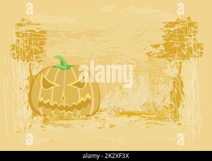 broken halloween pumpkin on grunge background frame vector illustration ...