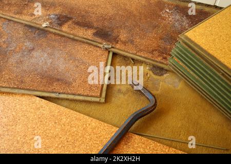A cat's claw tool on the surface of wooden boards for constructing the ...