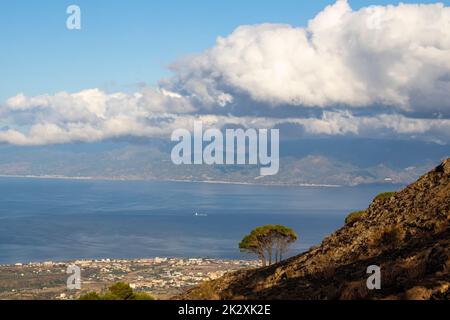landscape illuminated by morning sun near Reggio di Calabria with ...