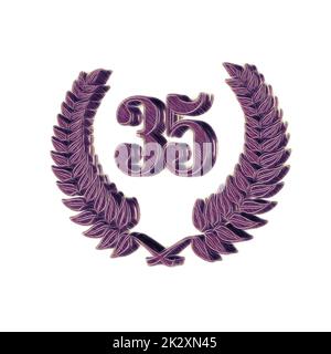 Number 35 with laurel wreath or honor wreath as a 3D-illustration, 3D ...