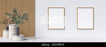 Mock up poster frames with two fabric armchairs Stock Photo - Alamy