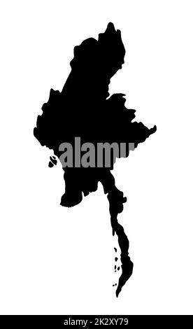 Map of Myanmar - outline. Silhouette of Myanmar map illustration Stock ...