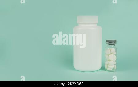 jar white packaging with medicines pills in medicine for treatment on a ...