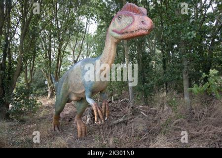 Lifesize model of Dilophosaurus with two bony crests on its head was a ...