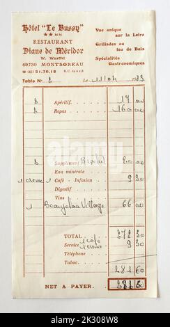 Old 1980s Customers French Hotel Invoice Bill Stock Photo - Alamy