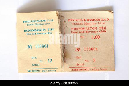 Old 1980s Food and Beverage Chit or Meal Ticket from Turkish Ferry ...