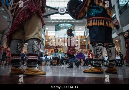 Canada. 23rd Sep, 2022. Members of the Musqueam First Nation perform a ...