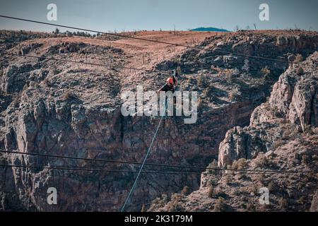 Zipline at the Royal Gorge Bridge Park in Southern Colorado Stock Photo ...