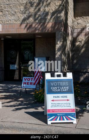 Vadnais Heights, Minnesota. Primary voting. Senior entering polling ...