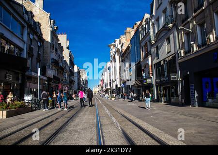 Reims, France - September 22, 2022 Modern electric tram for passengers ...