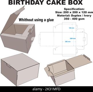 Cardboard square cake box square display cake box dieline template and ...