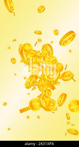 Japanese yen coins falling. Scattered gold JPY coins. Japan money ...