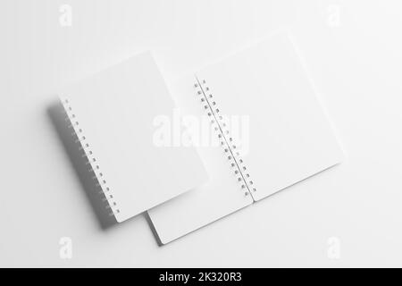 A4 A5 Rounded Corner Spiral Notebook 3D Rendering White Blank Mockup ...