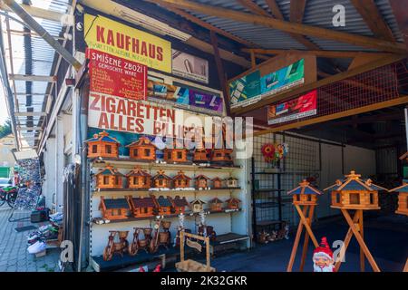 Ceskx Jiretin (Georgendorf) : shop at German-Czech border, sign ...