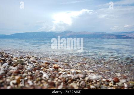 landscape of beach at Aigio Achaia Peloponnese Greece Stock Photo - Alamy