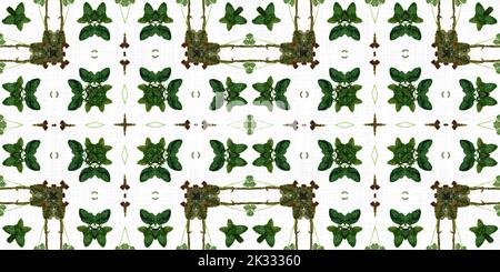 Foliage kaleidoscope seamless border pattern. Trendy optic fresh design ...