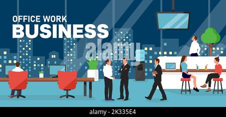 Modern office and workers horizontal vector illustration Stock Vector ...