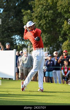 Tony Finau hits on the third hole during the first round of the Sony ...