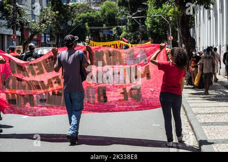 Brazilians protest with banners and posters against the government of ...