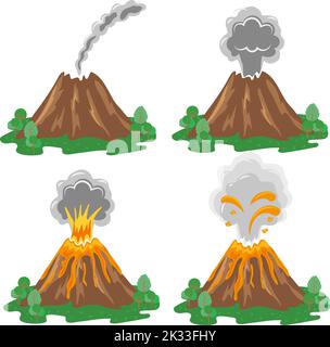 Different stages of volcano. Vector set of volcano eruption icons ...