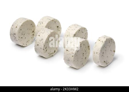 Goat Cheese Slices Isolated On White Background Stock Photo - Alamy