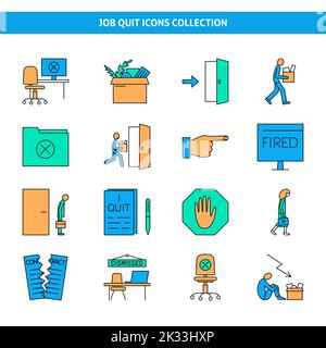 Dismissal icon set in colored line style. Resignation, leaving job ...