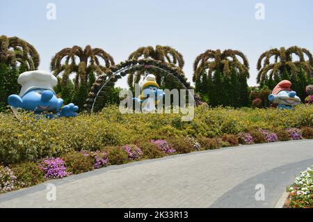A giant blue Smurf at the Smurfs Village in the Dubai Miracle Garden ...