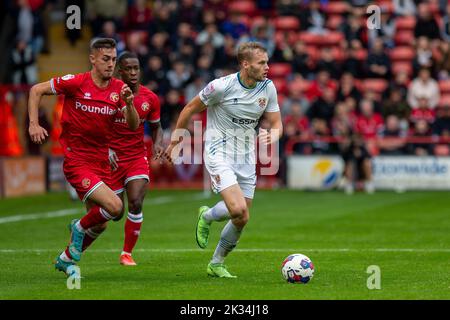 Elliott Nevitt #20 of Tranmere Rovers celebrates scoring to put his ...