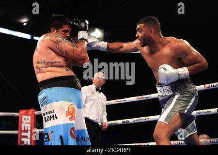 Solomon Dacres (right) in action against Ariel Esteban Bracamonte in ...