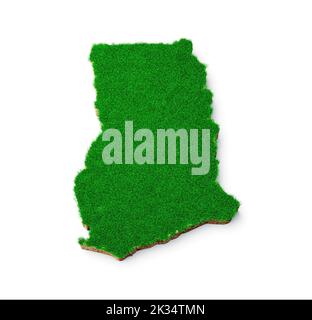 The map of the Ghana made of green grass and soil isolated on a white ...