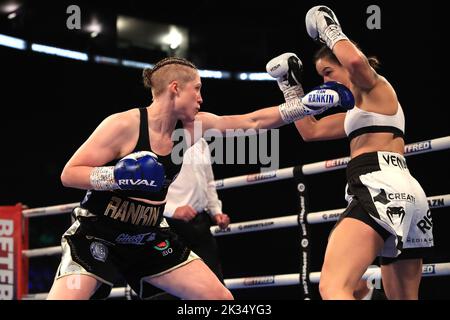 Hannah Rankin (left) in action against Terri Harper in the WBA and IBO ...