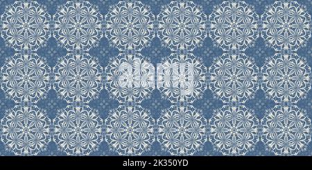 Farmhouse blue snow flake border background. Frosty damask french ...