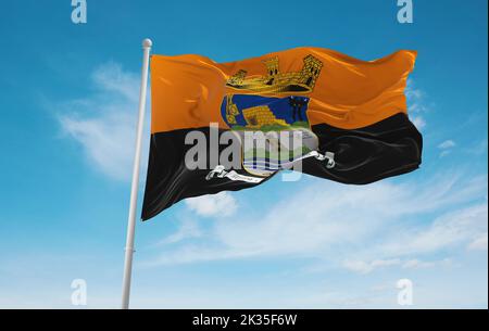 official flag of Arroyo untied states of America at cloudy sky ...